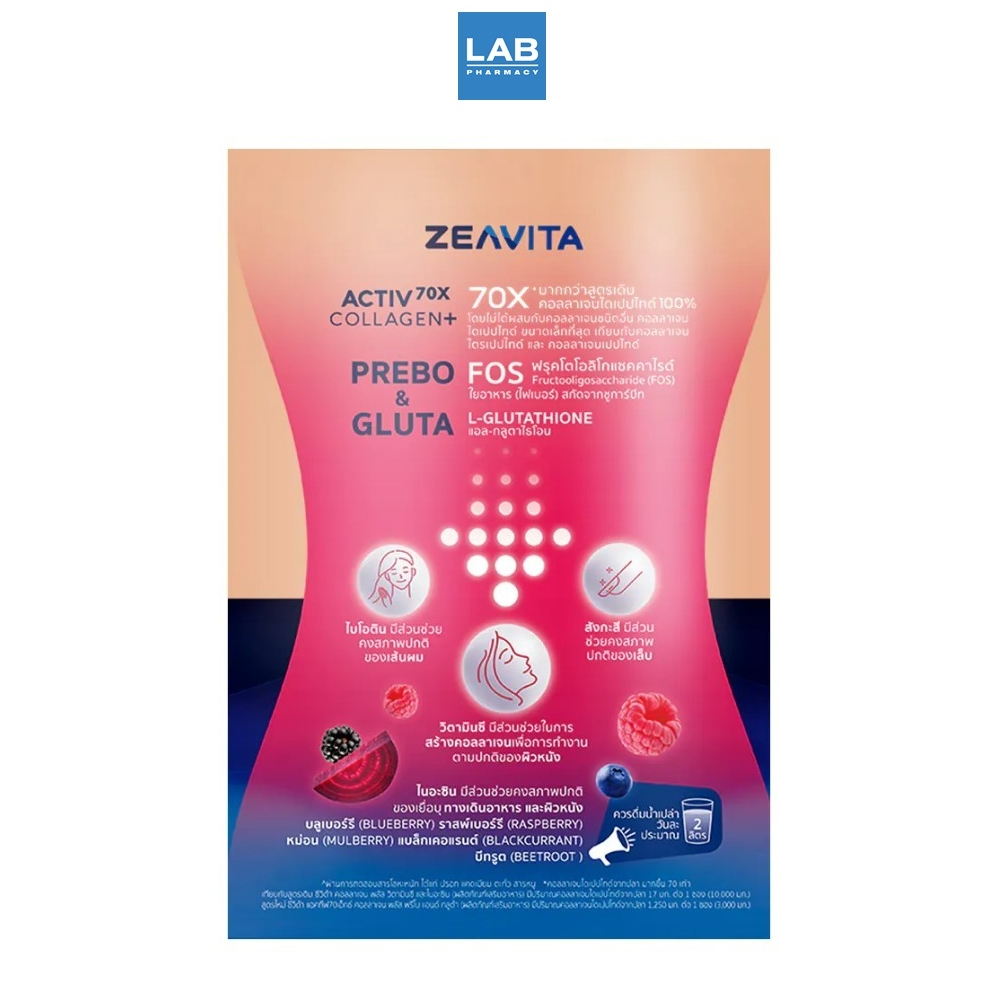 Zeavita Activ 70X Collagen Plus PREBO & GLUTA 62 Sachets ซีวิต้า แอคทีฟ ...
